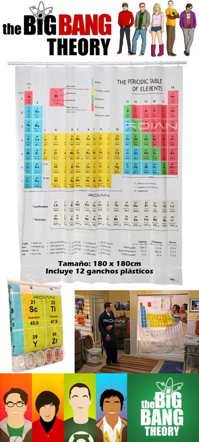 Cortina De Baño Tabla Periódica The Big Bang Theory – Roian Store
