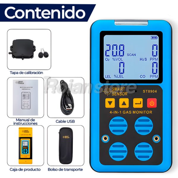 Detector Multi Gases 4 en 1 O2 H2S CO LEL Smart Sensor – Roian Store